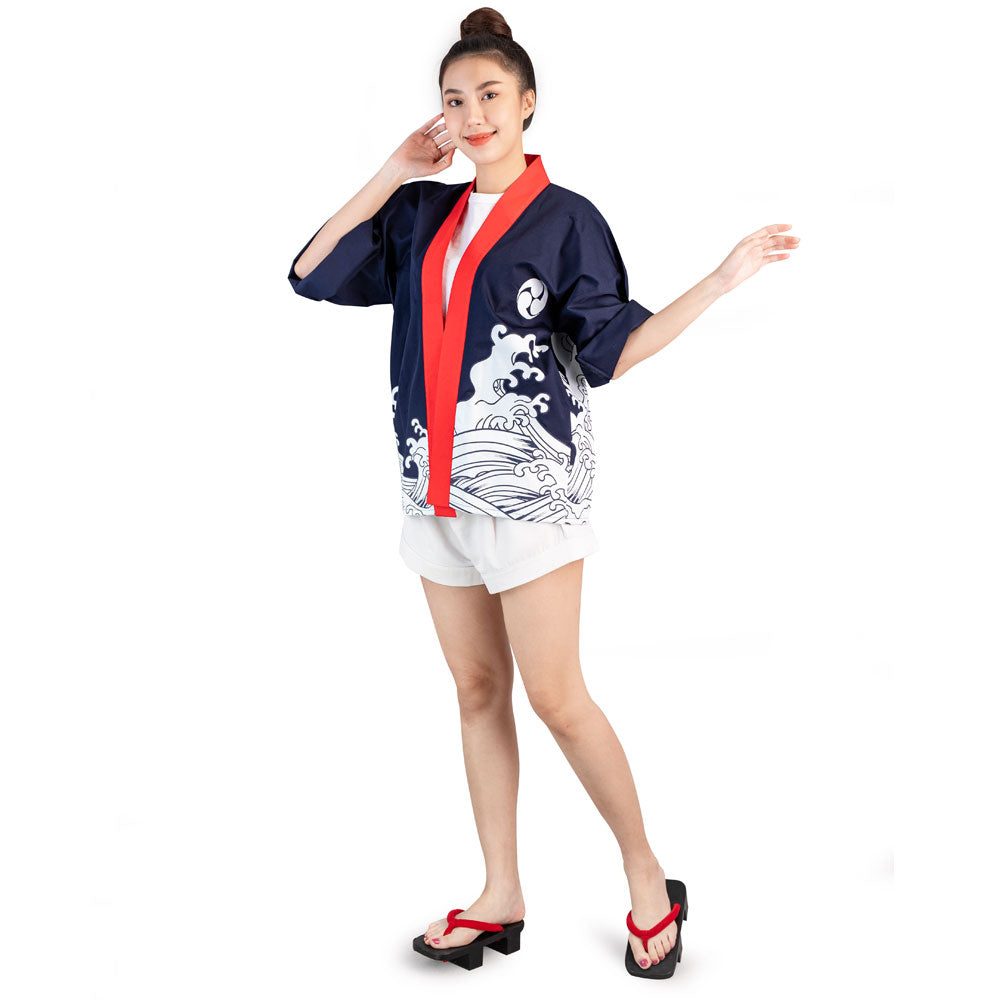 Light Blue Japanese Happi Kimono Jacket Aoi Waves – Princess of Asia