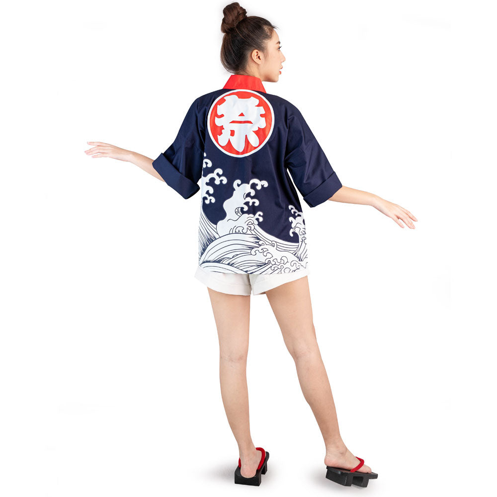 Light Blue Japanese Happi Kimono Jacket Aoi Waves – Princess of Asia